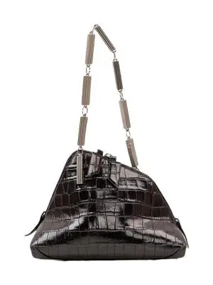 Attico Croc-effect Leather Clutch Bag With Silver-tone Chain Strap - Black
