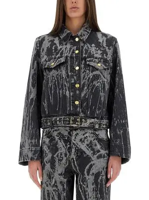 GANNI Heavy Denim Jacket With Belt - Black