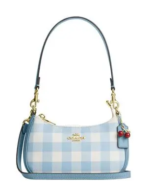 COACH OUTLET Coach Mini Crossbody Bag With Gingham Print And Charm - Gold/blue Multi