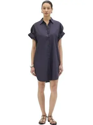 Another Tomorrow Short Sleeve Shirt Dress - Midnight