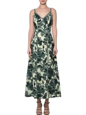 Adelyn Rae Madison Floral Print Cotton & Linen Maxi Slipdress - Olive Multi