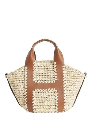 Harrods Small Raffia Tote Bag With Leather Accents - Neutral