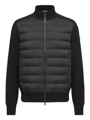 Moncler Wool Cashmere Blend Padded Zip-up Cardigan - Black
