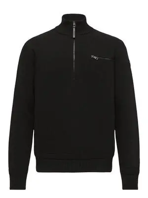 Moncler Wool Cashmere Blend Turtleneck Sweater With Half-zip And Chest Pocket - Black