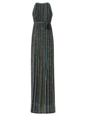 Missoni Long Striped Knit Dress With Sequins And Adjustable Waistband - Green