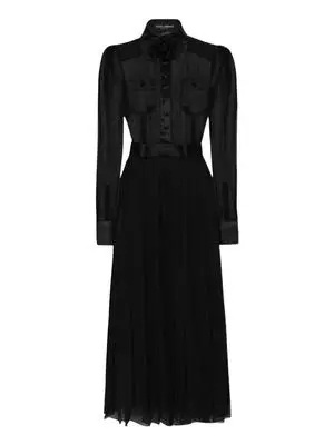 Dolce & Gabbana Chiffon Shirt Dress With Appliqu - Black