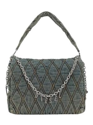 DIESEL® Large Quilted Shoulder Bag With Charm Detail - Denim