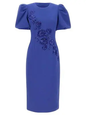 Rebecca Vallance Embellished Puff Sleeve Midi Dress - Blue
