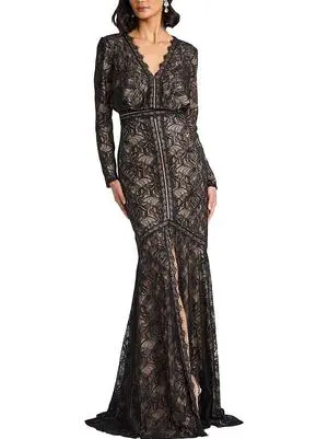 Tadashi Shoji Carelli Orchid Lace Gown - Black/nude