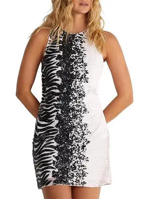 Nasty Gal Zebra Ombre Sequin Mini Dress - Mono