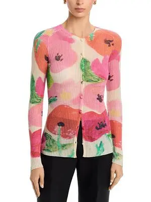 LAFAYETTE 148 NEW YORK Lafayette 148 New York Printed Blossom Button Knit Cardigan