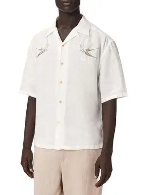 ALLSAINTS Avia Embroidered Swallows Linen Shirt - Ecru