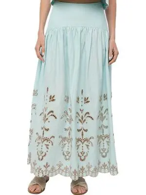 THE BURGESS COLLECTION The Lauren Lasercut Linen Skirt By - Sky