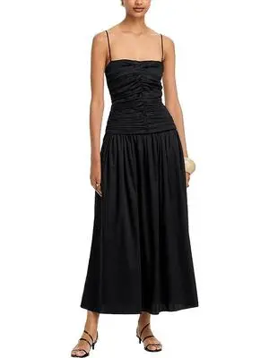 Tove Tove Amina Cotton Ruched Bodice Midi Dress Black