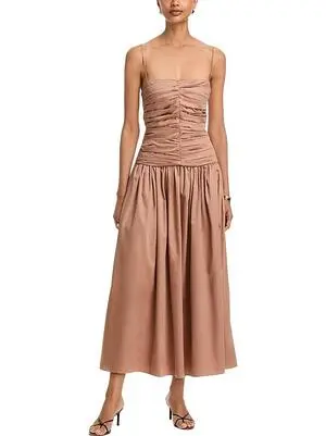Tove Amina Cotton Ruched Bodice Midi Dress - Mink