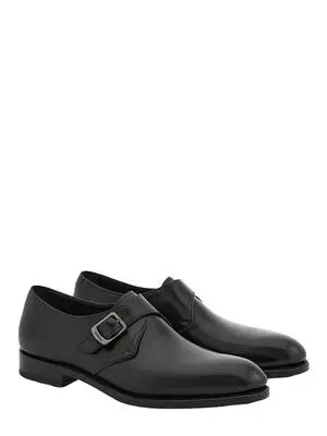 FERRAGAMO Leather Monk Strap Loafers - Nero