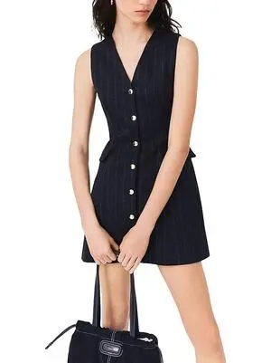 Maje Sleeveless Tailored Lurex Dress - Navy