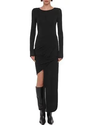 Helmut Lang Draped Long Sleeve Dress - Black