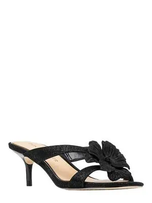 DONALD PLINER Paloma Mid Heel Slides With Floral Embellishment - Black