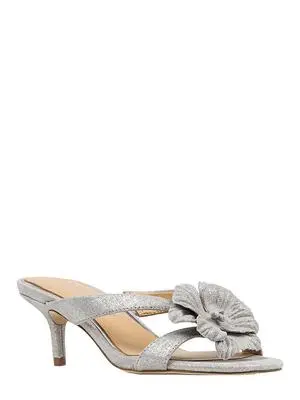 DONALD PLINER Paloma Mid Heel Slides With Floral Embellishment - Silver