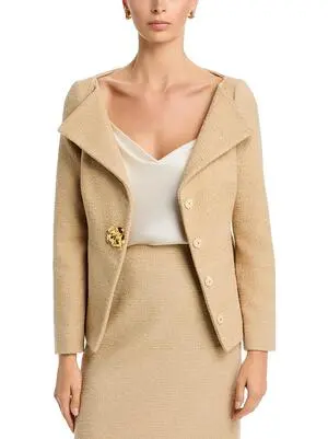 Oscar De La Renta Long Sleeve Tweed Jacket - Oyster