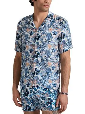 Vilebrequin Island Flowers Viscose Bowling Shirt - Blue