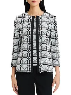 Ming Wang Monochrome Geometric Knit Jacket With Contrasting Trim - Ivory/black