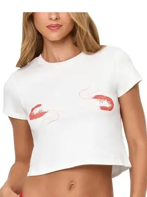 L*Space Lspace Merci Cropped T-Shirt With Shrimp Print Shrimp