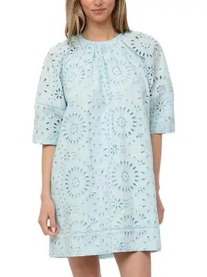 THE BURGESS COLLECTION The Kennedy Eyelet Mini Dress - Sky