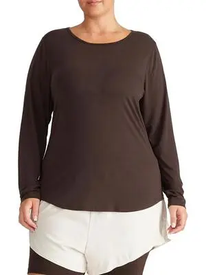 Universal Standard Universal Standard Plus Mia Long Sleeve Movement Tee Deep Brown
