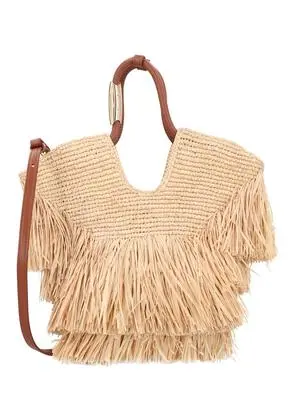 Zimmermann Goldentime" Raffia Tote With Fringe - Beige