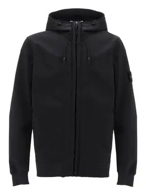 Stone Island Hooded Biker Jacket With Zip Closure - Black