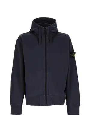 Stone Island Zip Up Hoodie With Logo Patch - Blue