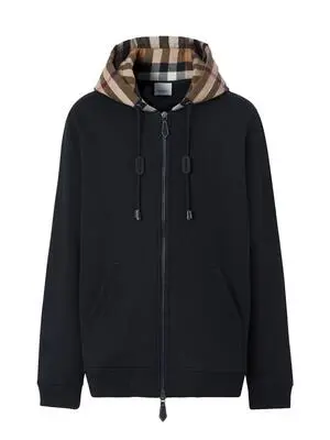 Burberry Checked Cotton Hoodie - Black
