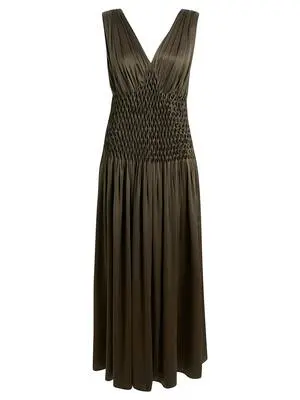 Khaite Nola Dress In Silk - Dark Olive