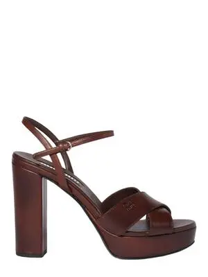 Miu Miu Leather Platform Sandals - Brown