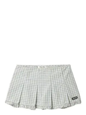 Miu Miu Pleated Check Mini Skirt - Grey