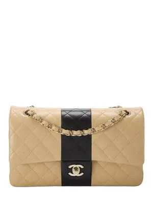 Chanel Chanel Beige & Black Quilted Lambskin Classic Double Flap Medium Shoulder Bag Beige