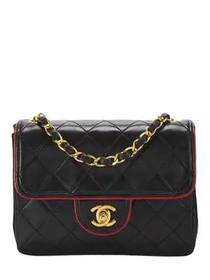 CHANEL Chanel Quilted Lambskin Piped Half Flap Mini Bag