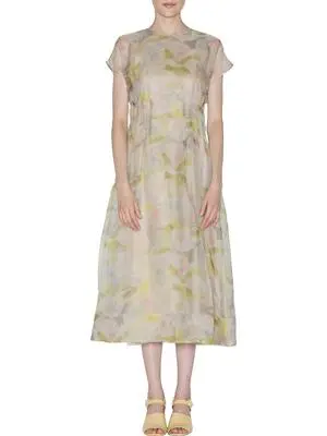 LIA COHEN Floral Silk Organza Pleated Midi Dress - Multicolor