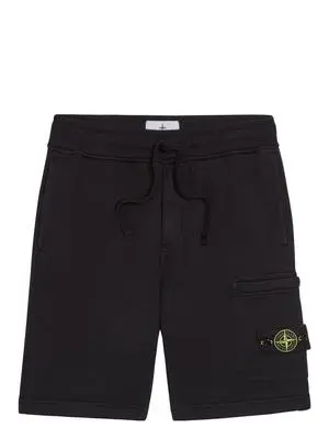 Stone Island Logo Cotton Shorts - Black