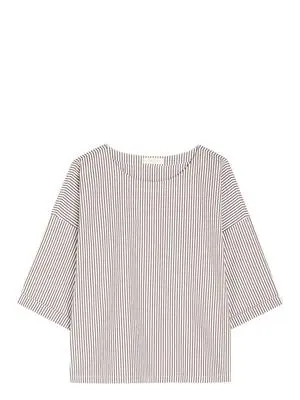 Suzie Kondi Striped Cotton-poplin Boatneck Top - Brown