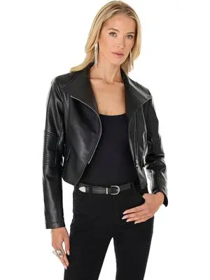 THE NOLI SHOP The Noli Shop Katalina Moto Leather Jacket With Asymmetrical Silhouette And Zipper Cuffs