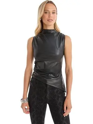 THE NOLI SHOP Zaina Asymmetrical Faux Leather Top - Black