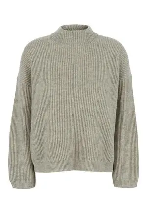 Brunello Cucinelli Lurex Ribbed Knit High Neck Sweater - Grey