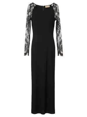 Valentino Garavani Lace-sleeved Crewneck Maxi Dress - Black