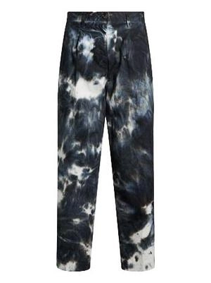 WHITE SAND Slate Tie-dye Cotton Linen Blend Straight-leg Pants - Blue