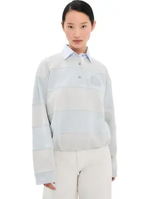Acne Studios Embroidered Crest Polo Sweatshirt With Striped Pattern - Light Blue/grey