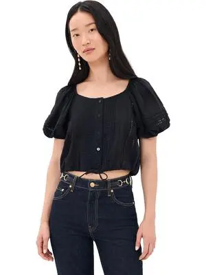 Ulla Johnson Clara Short Sleeve Cotton Top - Noir