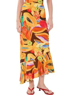 NEVER FULLY DRESSED Asymmetric Fruit Print Skirt - Multi